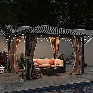 Cloud Mountain Steel Gazebo Hardtop Rectangular 10'x12', Brown Black