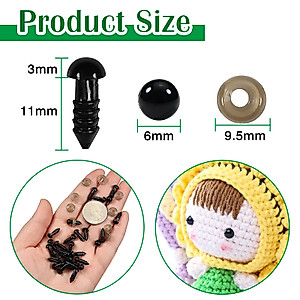 TOAOB 150pcs 6mm Black Plastic Safety Eyes Crafts Safety Eyes with Washers for Stuffed Animals Amigurumis Crochet Bears Doll Making