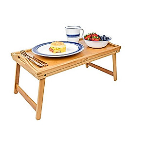 Kozy Kitchen Foldable Breakfast Tray- Large Organic Bamboo Folding Serving Tray- Laptop Desk, Bed Table, Lap Desk| 100% Natural and Eco-Friendly Tray with Handles and Legs