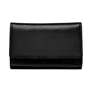 Tony Perotti Womens Italian Cow Leather Trifold Euro Clutch Wallet with ID Window and Coin Pouch in Black