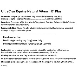 UltraCruz - sc-516417 Equine Natural Vitamin E Plus Supplement for Horses, 60 Single Servings, Pellet (30 Day Supply)