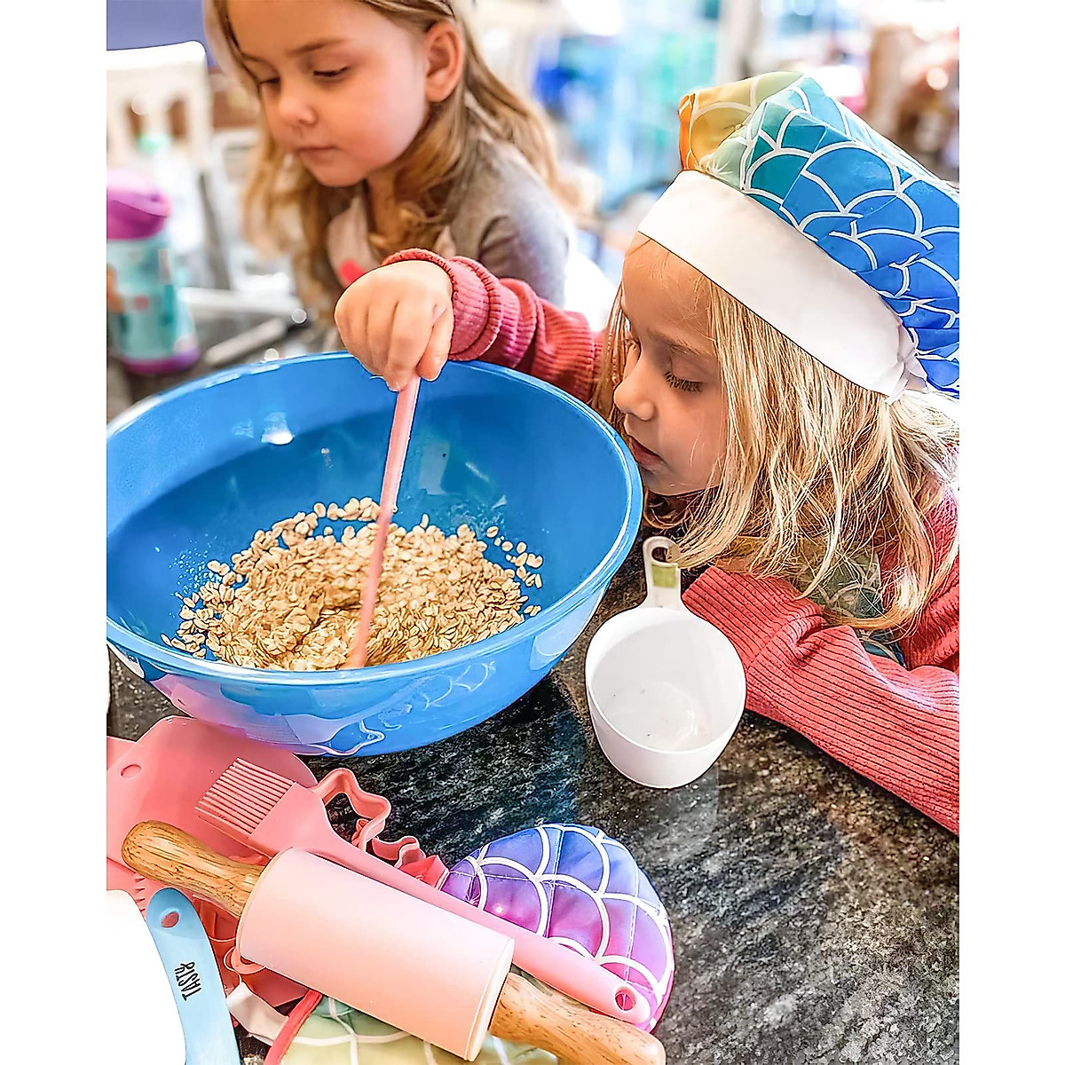 GIFTINBOX Kids Cooking and Baking Set, 54 PCS Complete Kit with Apron and Chef Hat, Real Kids Cooking Utensils and Kitchen Accessories for Junior Chef, Ultimate Kids Baking Gift for Girls Boys