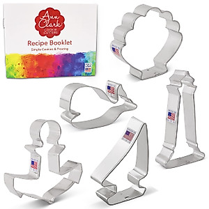 Nautical Ocean Cookie Cutters 5-Pc. Set Made in USA by Ann Clark, Anchor, Sailboat, Lighthouse, Seashell, Whale