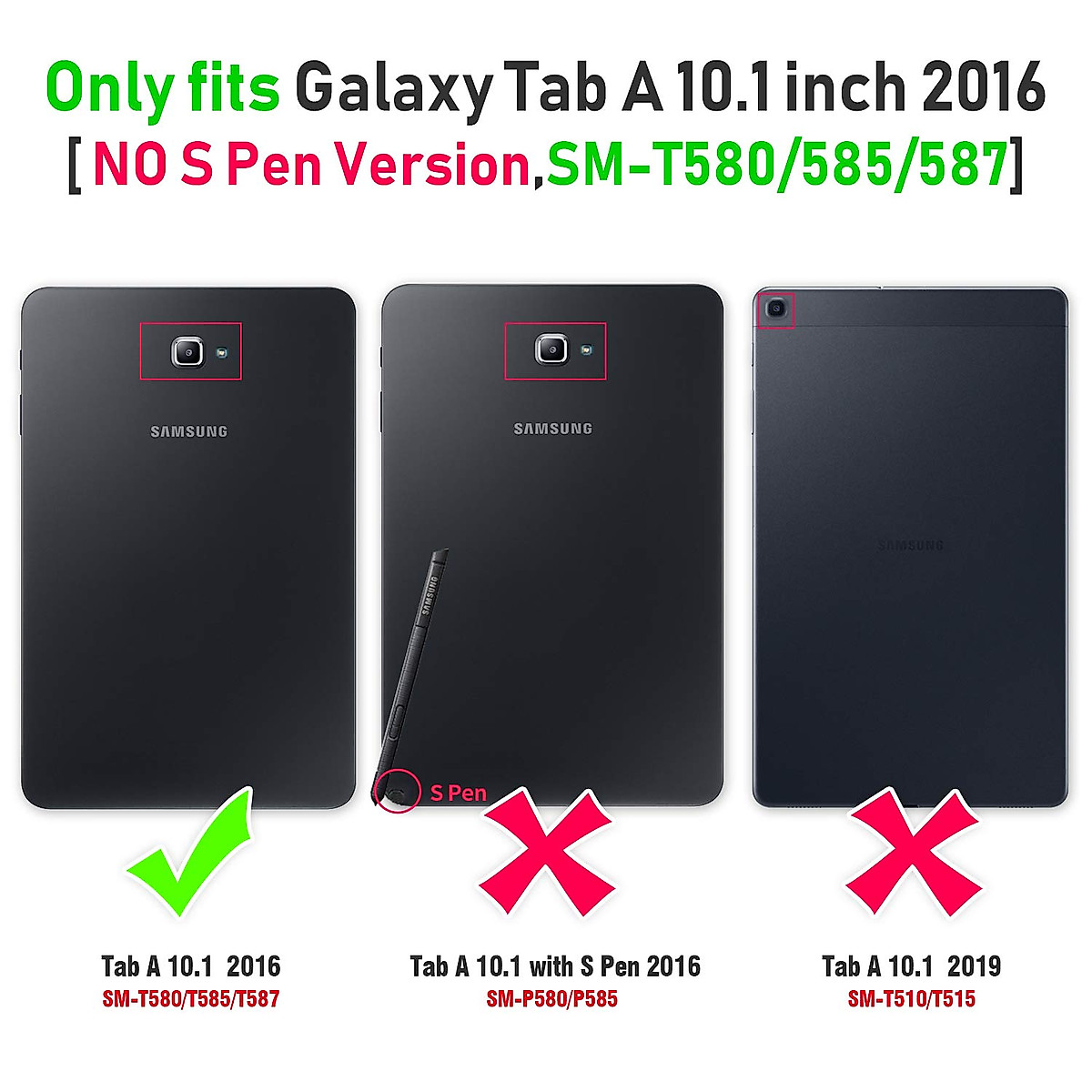 Timecity Case for Samsung Galaxy Tab A 10.1 inch 2016 Release, SM-T580 T585 T587 Case, Heavy Duty Protection Case with Screen Protector, Stand, Hand Strap and Shoulder Strap Stylus Holder - Black