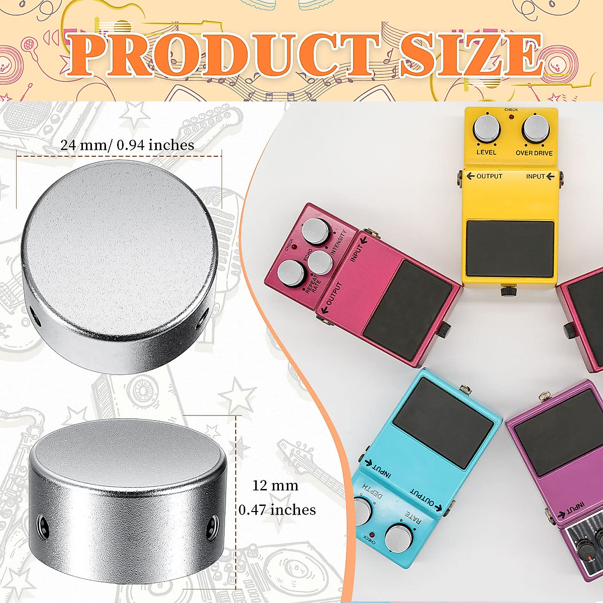 Pedal Footswitch Topper Metal Barefoot Pedal Buttons with 3 Screws and Rubber Insert Fit Tightly on Common Pedal Switches(3/8"10mm) Increase Accuracy and Comfort Silver, 18 Pack