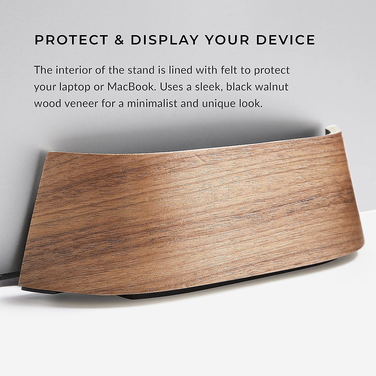 HumanCentric Laptop Holder Vertical Laptop Stand, Adjustable Holder and Dock, Laptop Vertical Stand Fits MacBook Pro and Other Laptops .5" to 1.5", Upright Laptop Holder for Desk, Black Walnut Wood