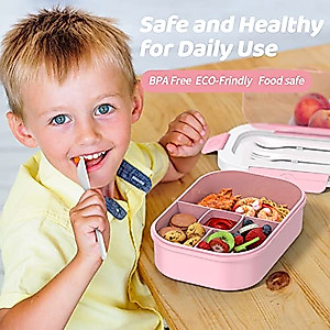 RGNEIN Bento Box Adult Lunch Box, 1300 ML 4-Compartment Bento Lunch Box for Kids, No BPA, Lunch Containers for Adults Come with Fork and Spoon, Leak Proof, Microwaveable, Dishwasherable (PK)