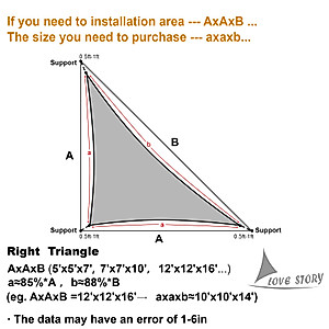 LOVE STORY 10' x 10'x 14' Right Triangle Sand Sun Shade Sail Canopy UV Block Cover for Outdoor Patio Garden Backyard