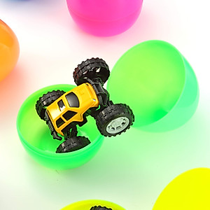 JOYIN 8 Pcs Prefilled Easter Eggs with Monster Truck Car Toys for Kids Boys Easter Eggs Hunt, Easter Basket Stuffers/Fillers, Filling Treats, Party Favor, Classroom Prize Supplies