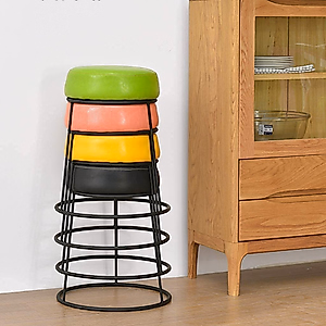 RILOOP Upholstered Footstool Iron Round Foot Stool,Upholstered Ottoman Pu Leather Footrest Changing Shoe Stool for Makeup Dining Room Dressing Chair Shoe Bench Storage Footstool/OliveGreen