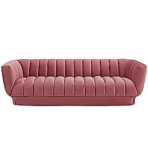 Modway Entertain Vertical Channel Tufted Performance Velvet Sofa Couch in Dusty Rose