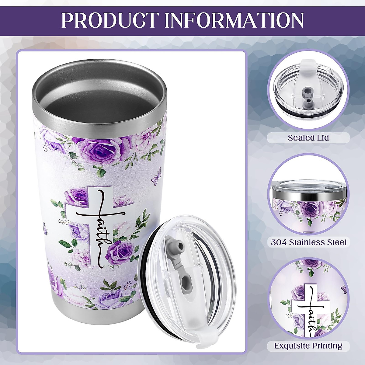 Remuuly Christian Gifts for Women Faith, Inspirational Religious Catholic Gifts for Mom Friends Sister Wife Girlfriends(Purple Flower)