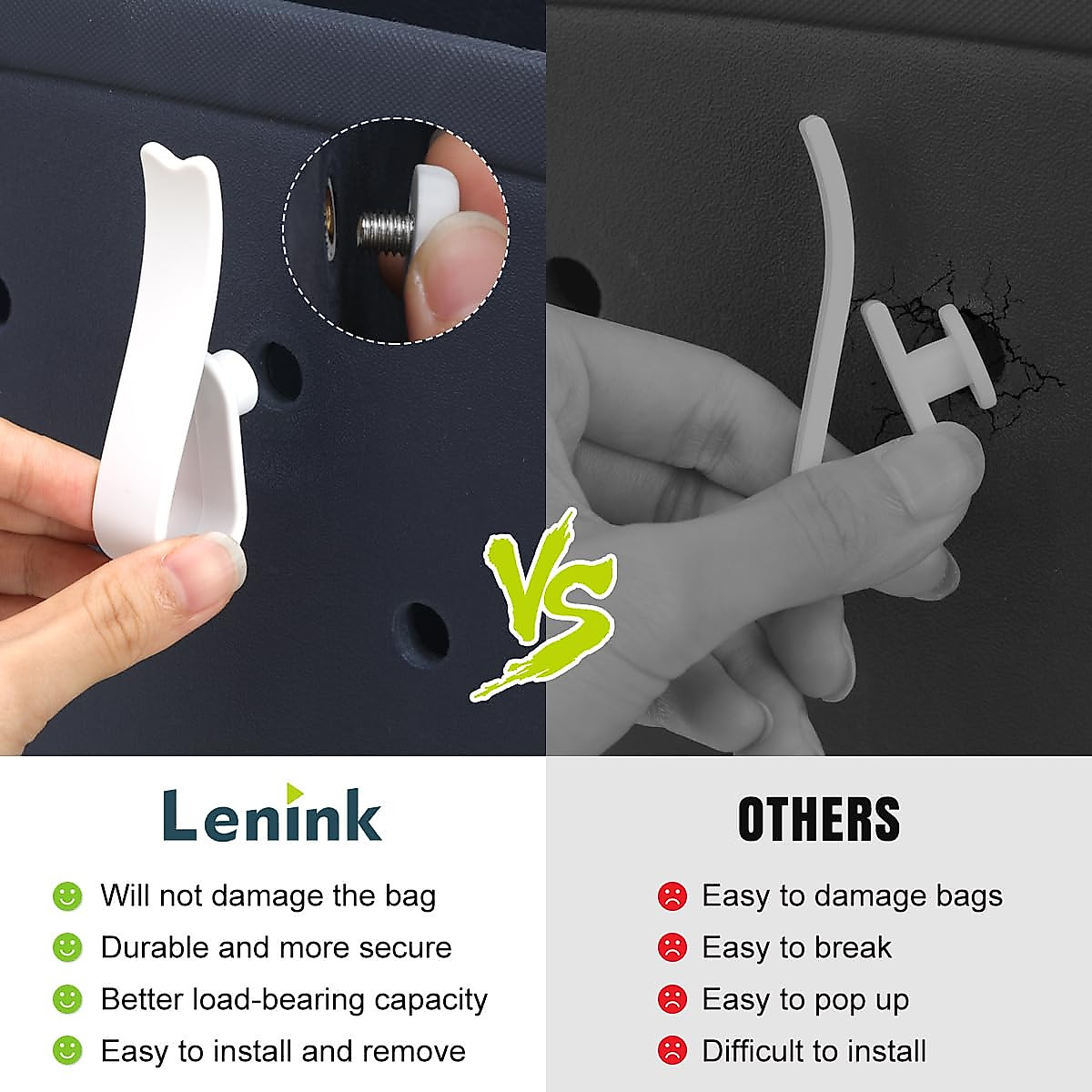 Lenink Hook Accessories Compatible with Bogg Bag, 3 Pack Insert Charm Keychain Holder for Beach Totes Bags, Hanging Keys, Water Bottles (White)