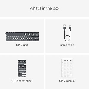 teenage engineering OP–Z portable sequencer, synthesizer, drum machine and visual controller with built-in microphone for sampling, effects and midi, iOS compatible and battery powered