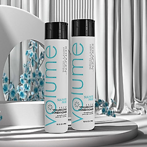 KERAGEN - Volumizing Conditioner for Fine Hair with Keratin and Collagen, Sulfate Free 10 Oz - Add Thickness, Hydrates and Enhances Hair Volume, with Panthenol, Vitamins, and Jojoba Oil