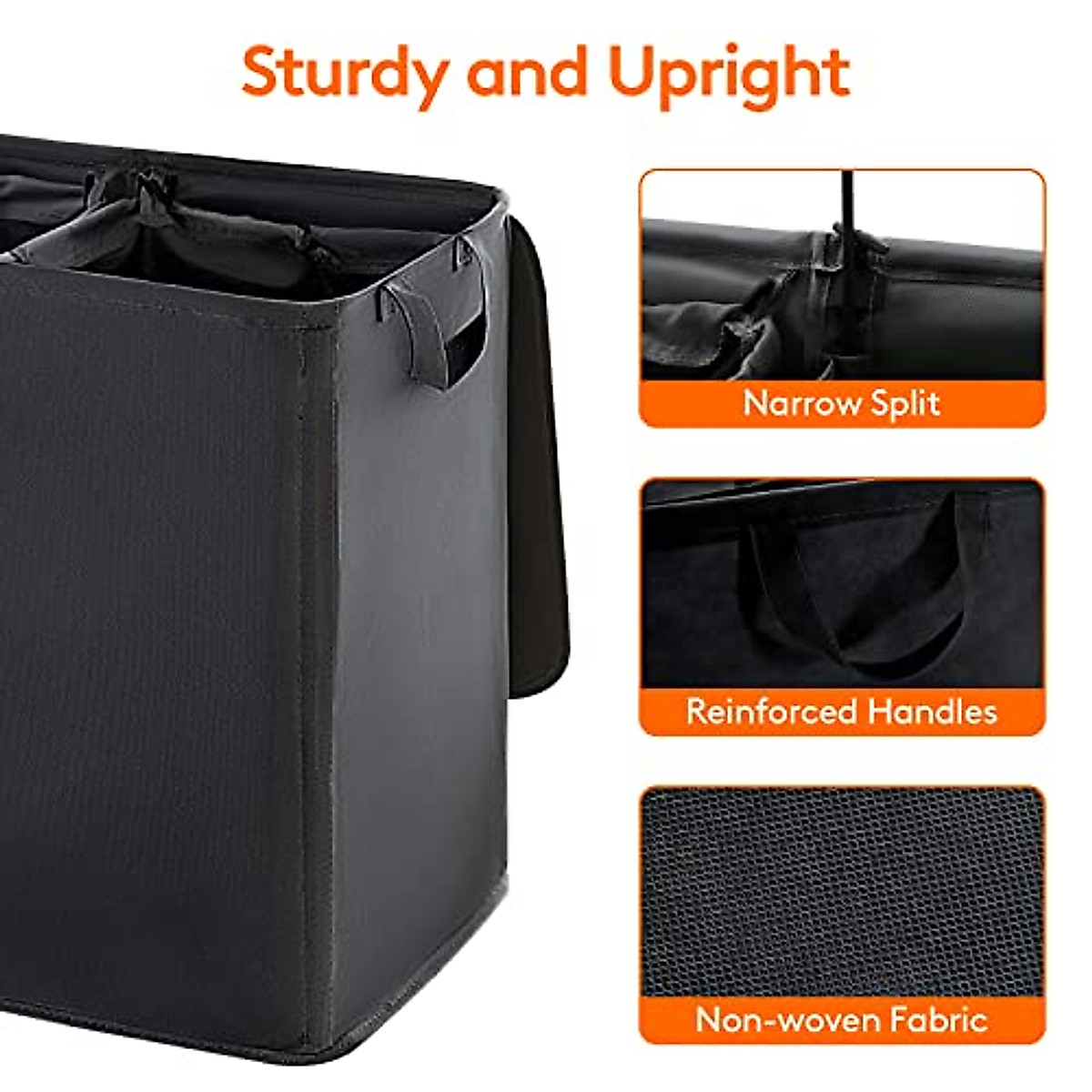 Lifewit 105L Double Laundry Hamper with Lid and Removable Laundry Bags, Divided Laundry Basket with Handles, Large Separated Clothes Basket for Bedroom, Bathroom, College Dorm, Laundry Sorting, Black