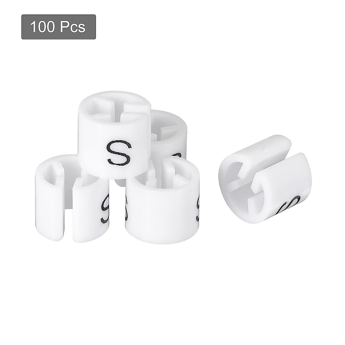 MECCANIXITY Clothes Hanger Marker S Size Tag Fit 3.5mm Rod White for Garment Clothing Color Coding, Pack of 100