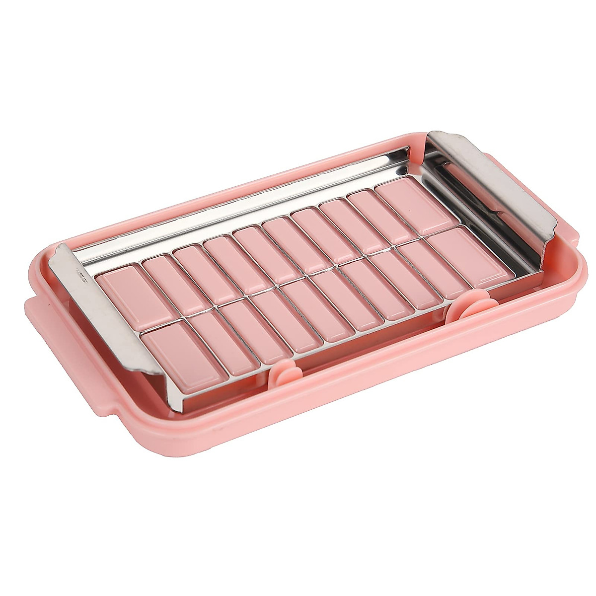 Butter Cutter Container,Cutter Style Butter Case,Stainless Steel Butter Storage Box,Cheese Storage Box with Transparent Cover, Butter Cutter Container, Kitchen Supplies for Home Kitchen(Pink)