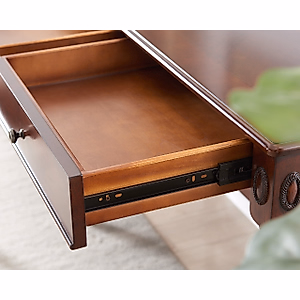 LEEMTORIG Traditional Solid Wood Writing Desk, Small Secretary Desk with 2 Drawers, Mahogany Desk Cherry Wood Writing Table for Home Office, 46" W French Provincial Desk, Cherry Walnut BSZ-1533-WD