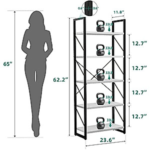 YITAHOME 5-Tier Bookshelf, Freestanding Black and White Book Shelf, Modern Minimalist Open Display Storage Book Shelves Standing Shelving Unit for Living Room Bedroom Home Office, White