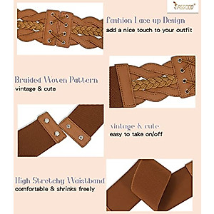 JASGOOD Women Elastic Wide Dress Belt 50S Stretchy Vintage Waist Cinch Belt, A-Brown, Suit for Waist 33”-36”