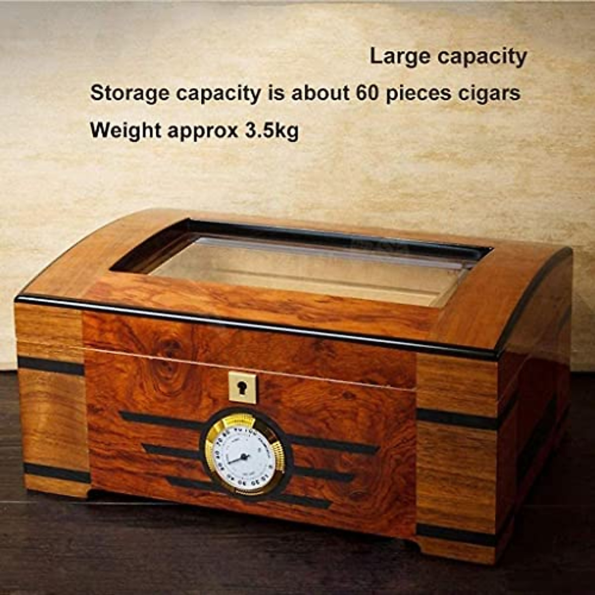 GagalU Cigar Humidor Box with Hygrometer and Humidifier, Crude Wood Desktop Cigar Cases Decorative Box