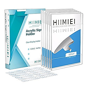 HIIMIEI 8.5x11 Acrylic Wall Sign Holder with Double Sided Tape, 8 1/2 x 11 clear plastic plexiglass sign holder for Office, Home, Store, Restaurant-No Drilling(6 Pack)