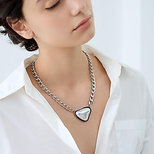 DASIQI Pearl Pendant Necklace Cuban Link Thick Silver Chain Stainless Steel Fashion Jewelry