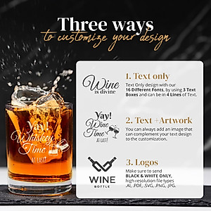 Custom 12oz Whiskey Glass with Your Custom Logo Design or Personalized Text - Permanent Laser Engraving - Wedding Favors, Corporate Gifts, Birthdays, Parties or Events