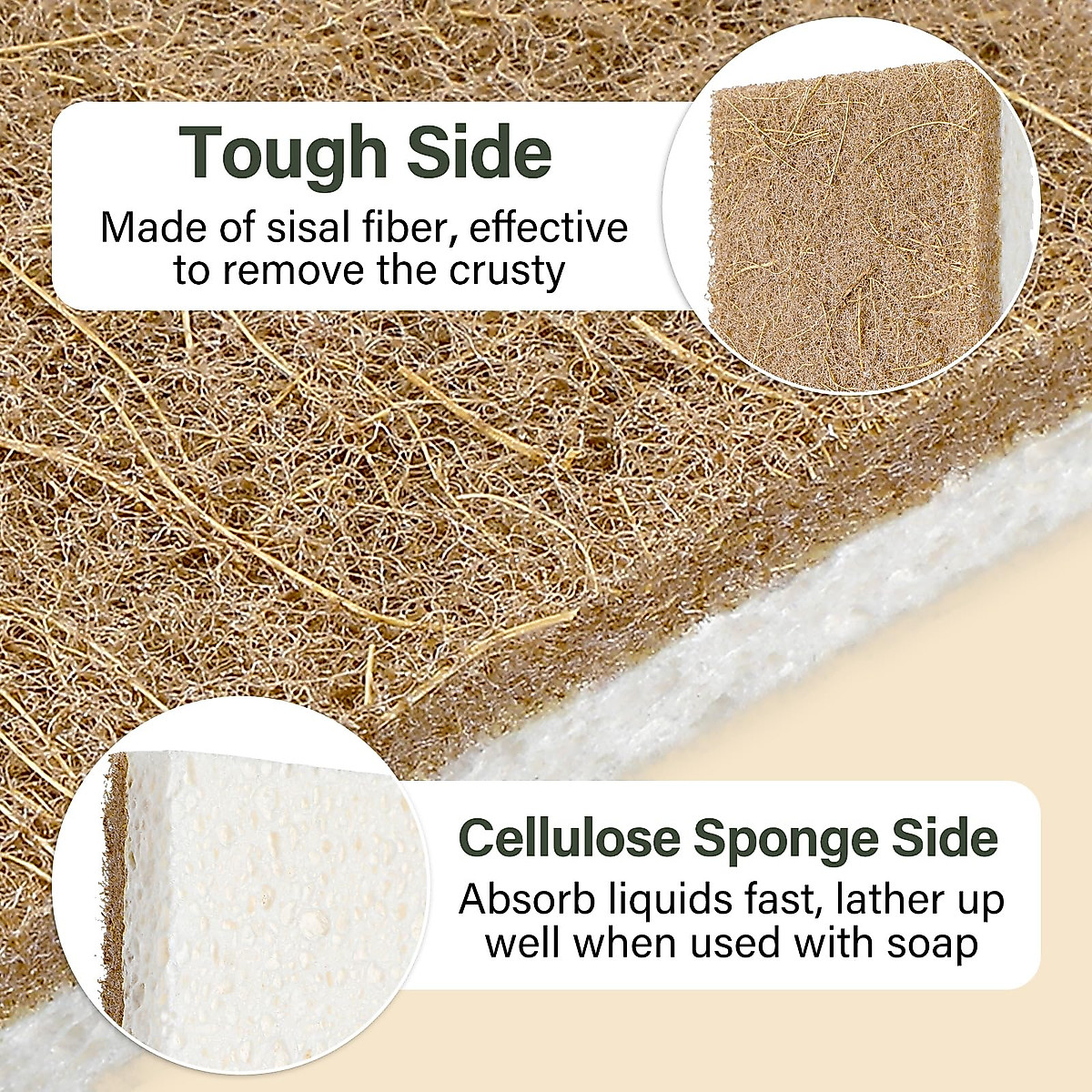 Tanlade 48 Pcs Natural Sponges for Dishes Biodegradable Sponges Kitchen Eco Friendly Scrub Sponges for Kitchen