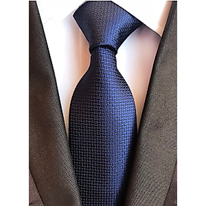 Elfeves Navy Blue Gingham Seft Ties Woven Narrow Party Cool Italy Necktie 3.15" for Men