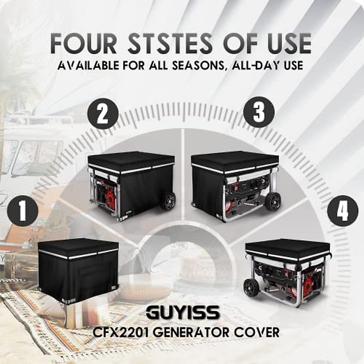 GUYISS Generator Covers While Running, 600D+210D Heavy Duty Waterproof, 32 "Lx24" Wx24 "H Fits Most DuroMax, Westinghouse,Etc 5000W-10000W Frame Generator. All-weather Generator Protective Cover.Black