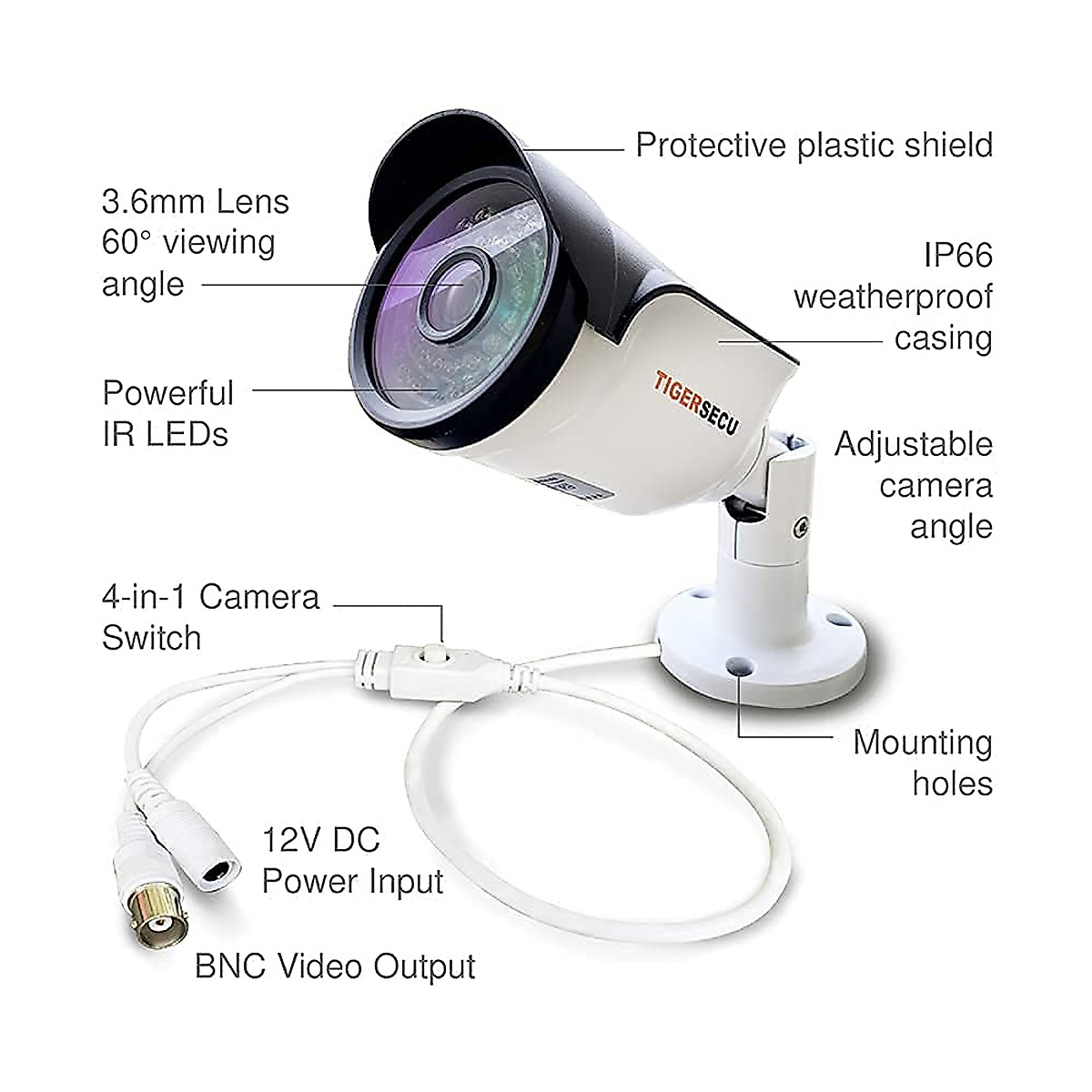 TIGERSECU Super HD 1080P Hybrid 4-in-1 Security Camera with OSD Switch, for TVI/CVI/AHD/D1 DVR, Weatherproof for Indoor/Outdoor Use (Power Supply and Coaxial Cable Sold Separately)