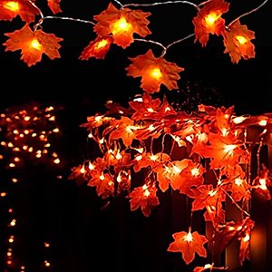 Christmas Decor, Fall Decorations for Home, 13 ft 40 LED Battery Operated LED Light Maple Leaves String Lights for Christmas Thanksgiving Xmas Garden Patio Bedroom Party Indoor Outdoor Decorations
