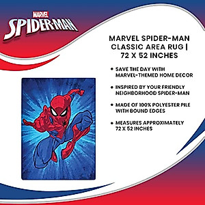 Marvel Spider-Man Classic Printed Area Rug | Indoor Floor Mat, Accent Rugs For Living Room and Bedroom, Home Decor For Kids Playroom | Comic Book Gifts And Collectibles | 72 x 52 Inches