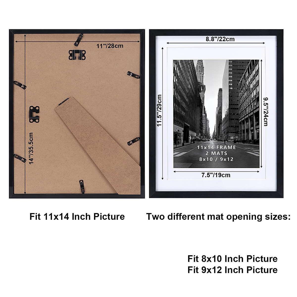 Giftgarden 11x14 Picture Frame Set of 4, Matted to 8x10 or 9x12 Photos with Double Mats, Display 14x11 Poster without Mat, Wall or Tabletop, Black