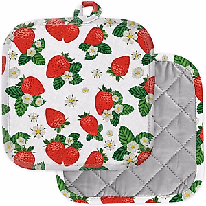 [Pack of 2] Pot Holders for Kitchen, Washable Heat Resistant Pot Holders, Hot Pads, Trivet for Cooking and Baking ( Strawberry )