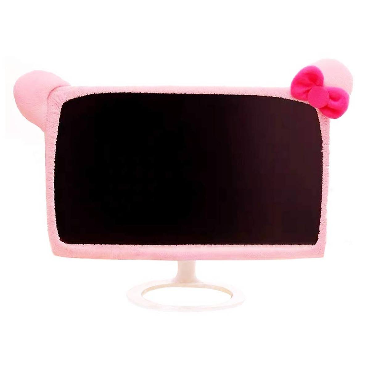 LINXTAR 20''-29'' Computer Monitor Cover with Cat Ear Design Furry Kawaii Pink Monitor Dust Cover Elastic Dustproof Christmas Gift for PC Tablet TV