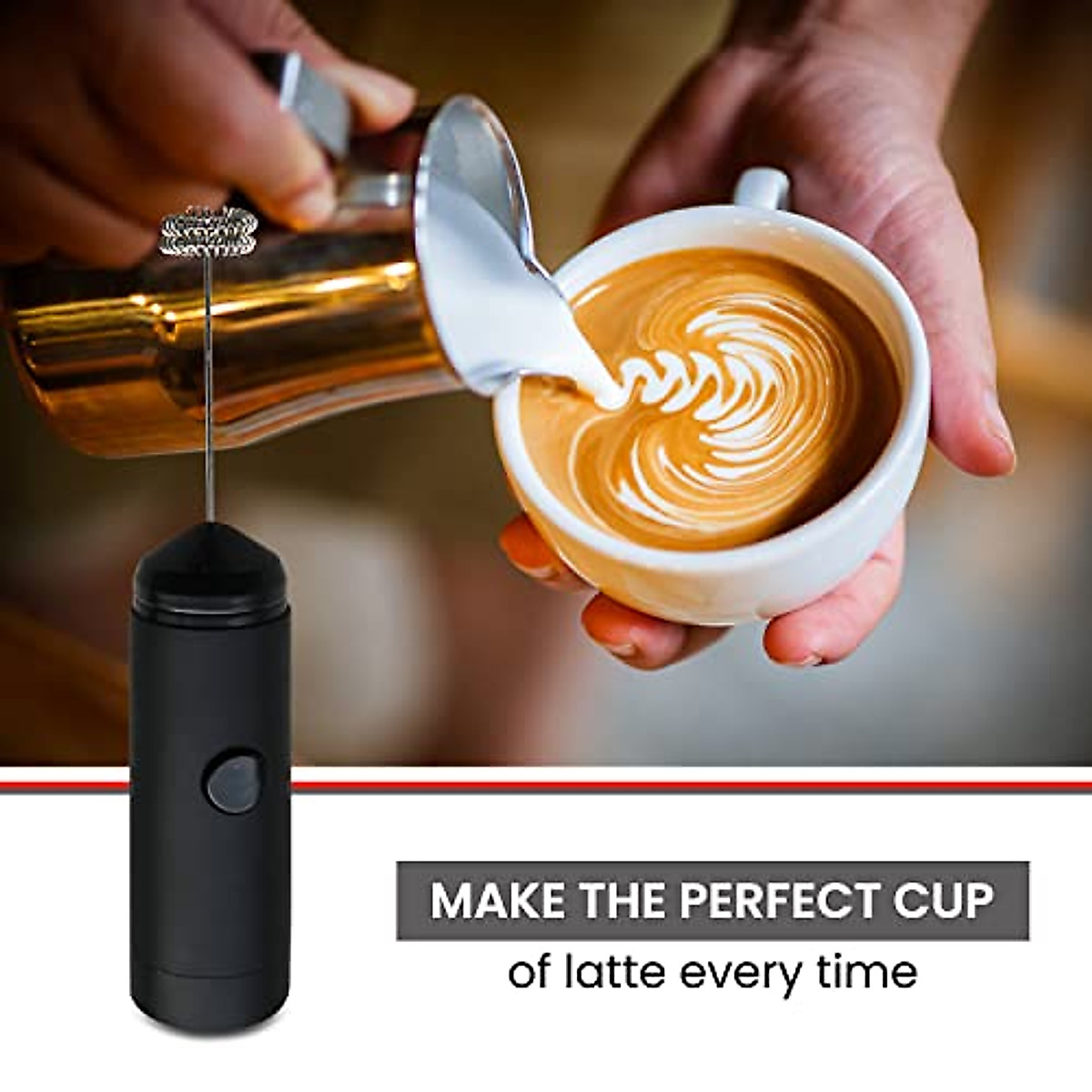 Kodash Cabana milk frother, Handheld, Battery Operated Whisk Beater Foam Maker For Coffee, Latte, Cappuccino, Hot Chocolate, Durable Mini Drink Mixer With, double whisk head.