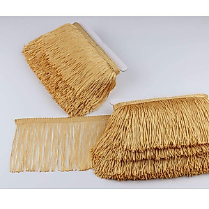 HEARTWISH Fringe Trim Lace Polyerter Fibre Tassel 4inch（″） Wide 10 Yards Long for Clothes Accessories and Latin Wedding Dress and DIY Lamp Shade Decoration Black (Gold)