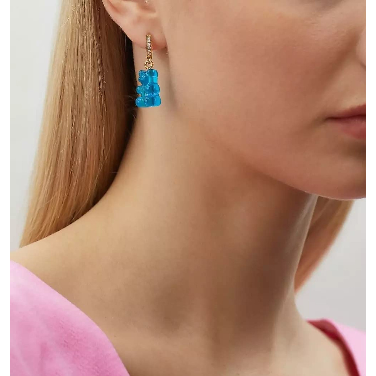 VINCHIC Cute Bear Earrings for Women 18k Gold Drop Earrings Dangle Blue Earrings