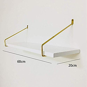 PIBM Stylish Simplicity Shelf Wall Mounted Floating Rack Shelves Solid Wood Metal Bracket Modern Simple Smooth Multifunction Save Space, White , 60x20x20CM