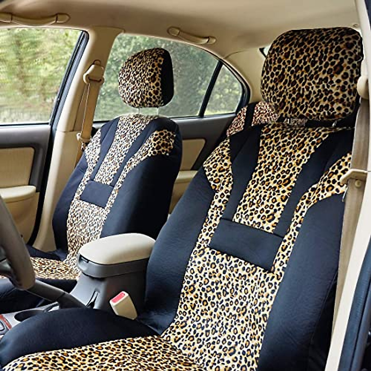 COOLBEBE Leopard Car Seat Covers - Cheetah Pattern Integrated Auto Seat Cover Car Protector Interior Accessories, Airbag Compatible, Universal Fits for Cars, SUV, Truck, Full Set