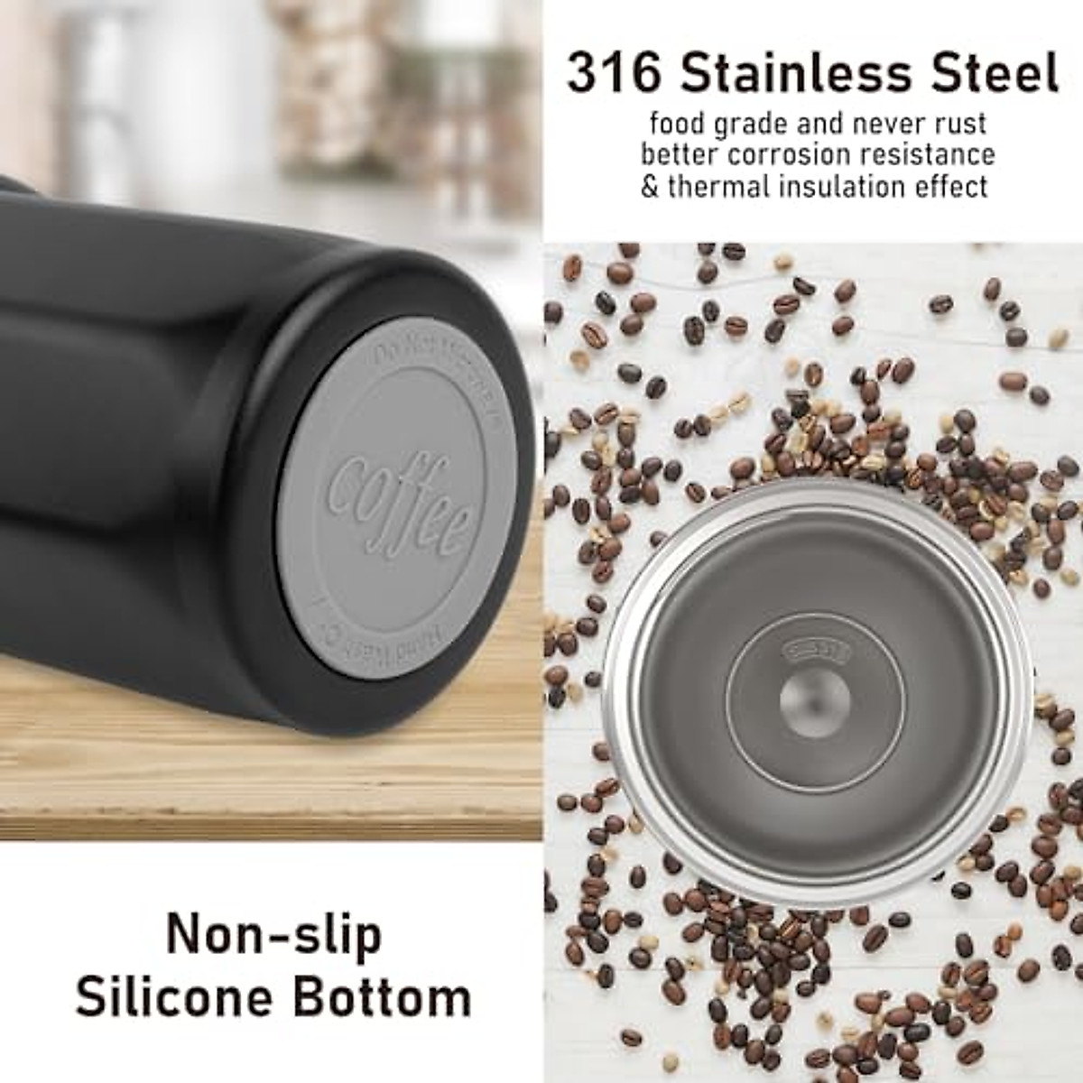 PHILORN Coffee Tumbler Leak Proof -14 oz Insulated Coffee Mug with Lid, Reusable Coffee Cup for Hot and Cold Drinks, Thermal Cup Stainless Steel Coffee Mug with Double Wall