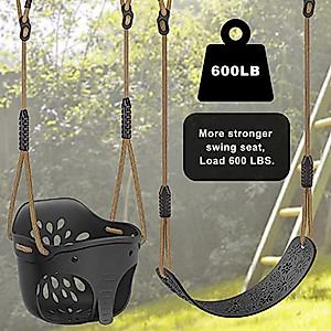 SELEWARE Toddler Swing Set Accessories High Back Full Bucket Swing Seats w/Adjustable Rope and 4 Locking Carabiners, Cute Elephant Shape Design 600LB Capacity (2 Pack)