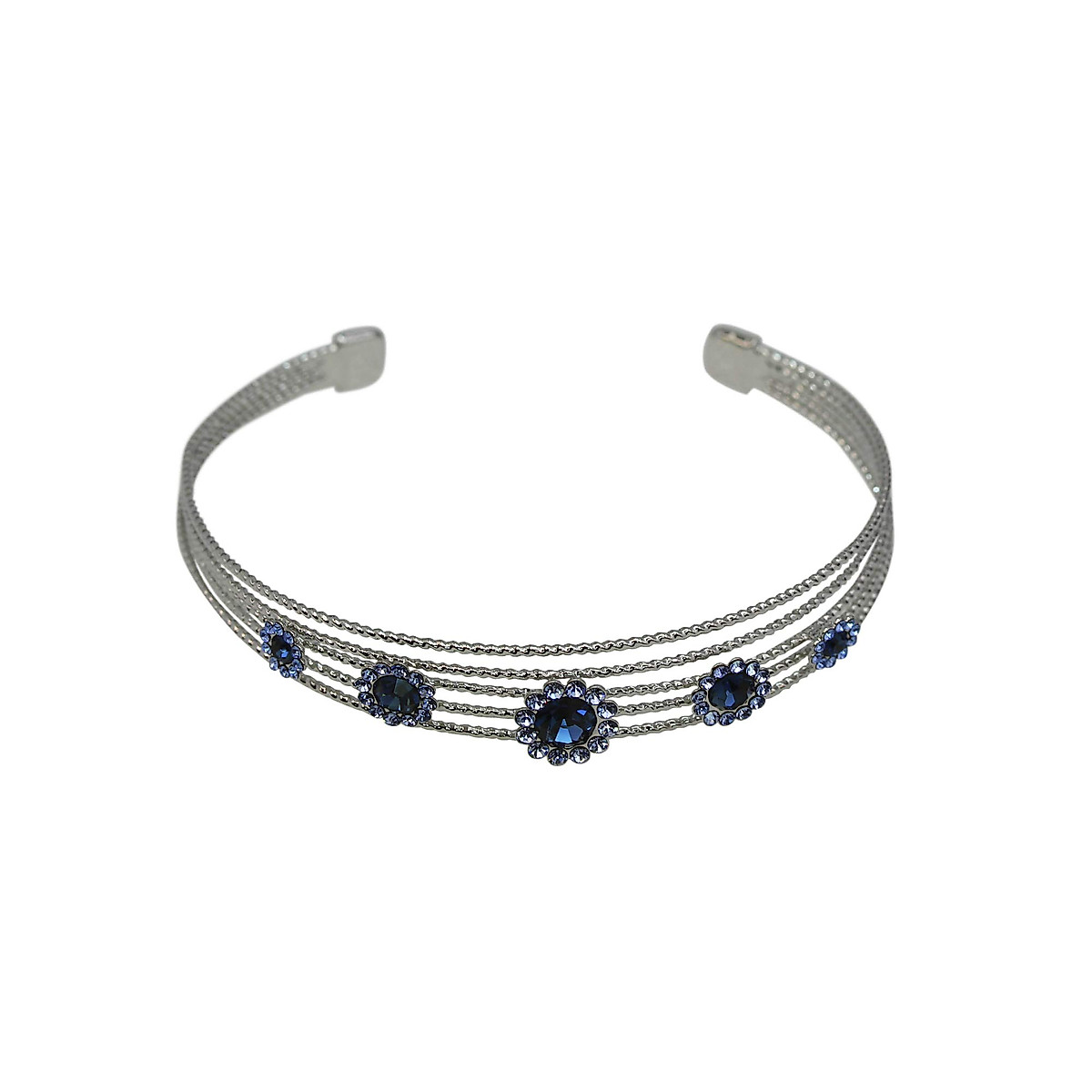 Faship Gorgeous Navy Blue Crystal Art Deco Floral Cuff Bracelet - Navy Blue