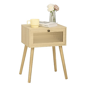 AWASEN Mid Century Modern Nightstand, Small Bedside Table with Drawer, Side Table Bedroom End Table with Storage and Solid Wood Legs for Living Room and Small Space (Natural)