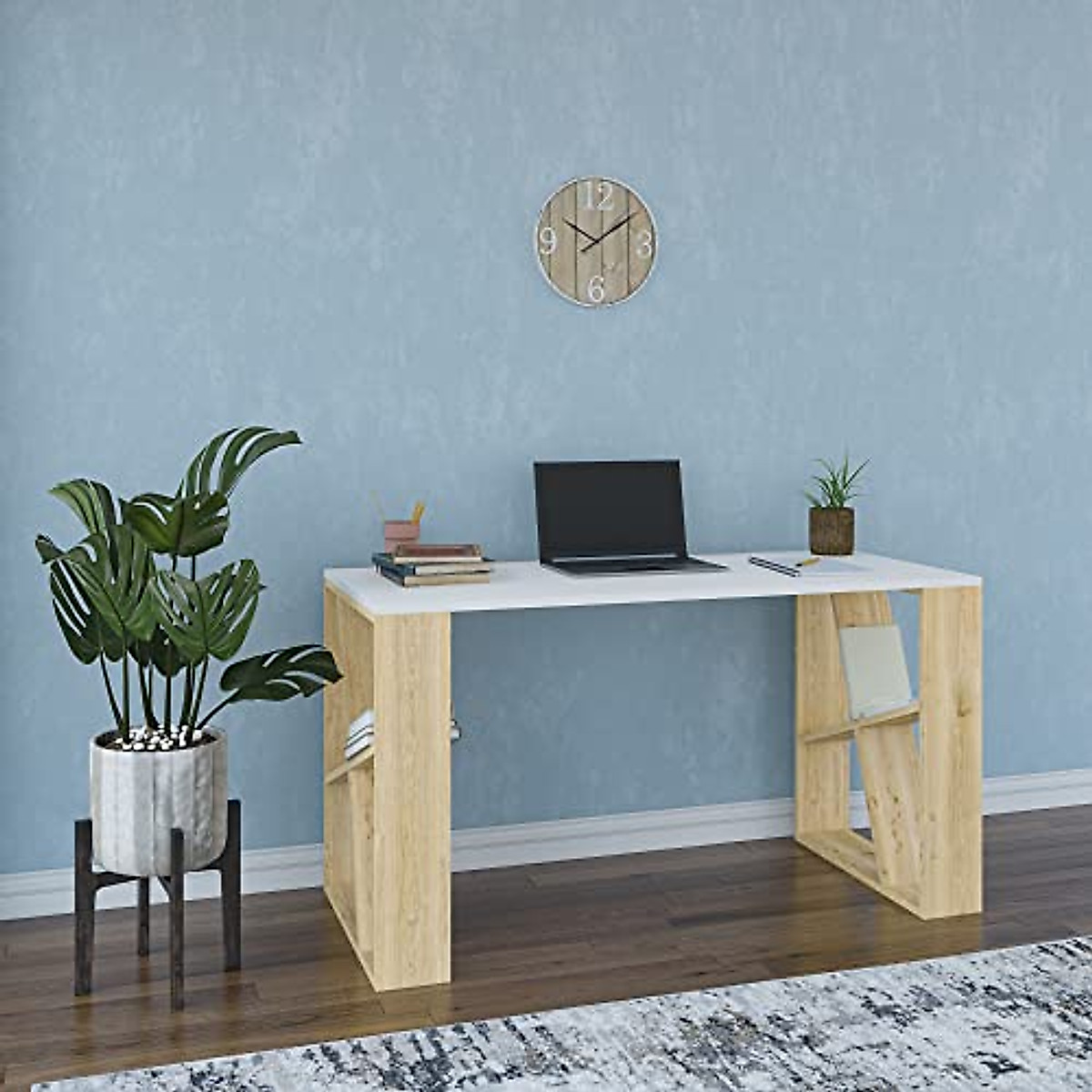 Ada Home Decor Brian Modern White & Oak Desk 29.53'' H x 55.12'' W x 23.62'' D/Office Desk/Computer Desk