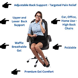 FOMI Gel Seat Cushion and Adjustable Back Support | Lumbar Pillow Flexible Placement for Upper Lower Thoracic, Coccyx, Pressure Sore Pain Relief | for Car, Office Chair, Gaming, Stadium | Posture Aid