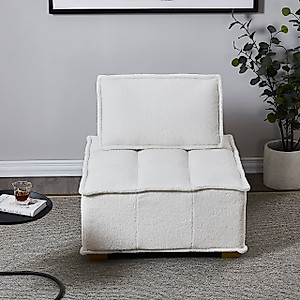 FIQHOME Modular Sectional, Convertible Bed Futon, Lazy Sofa Ottoman with Gold Wooden Legs Teddy Fabric,Armless L-Shaped Couches for Living Room Office(White)